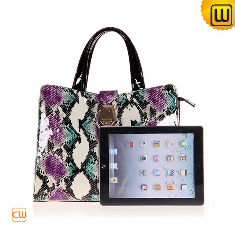 Python Embossed Purple Leather Handbags CW310919